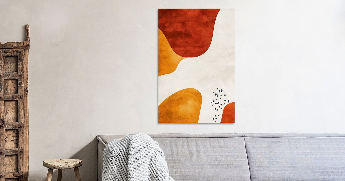 Levendige abstracte digitale kunst in boho en japandi style van Digitale Schilderijen op canvas ...